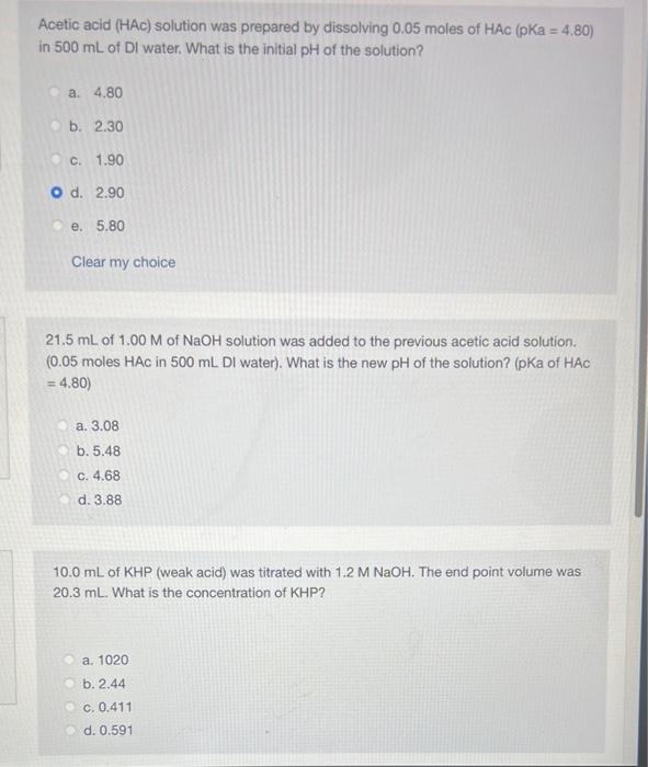 Solved Acetic acid (HAc) solution was prepared by dissolving | Chegg.com