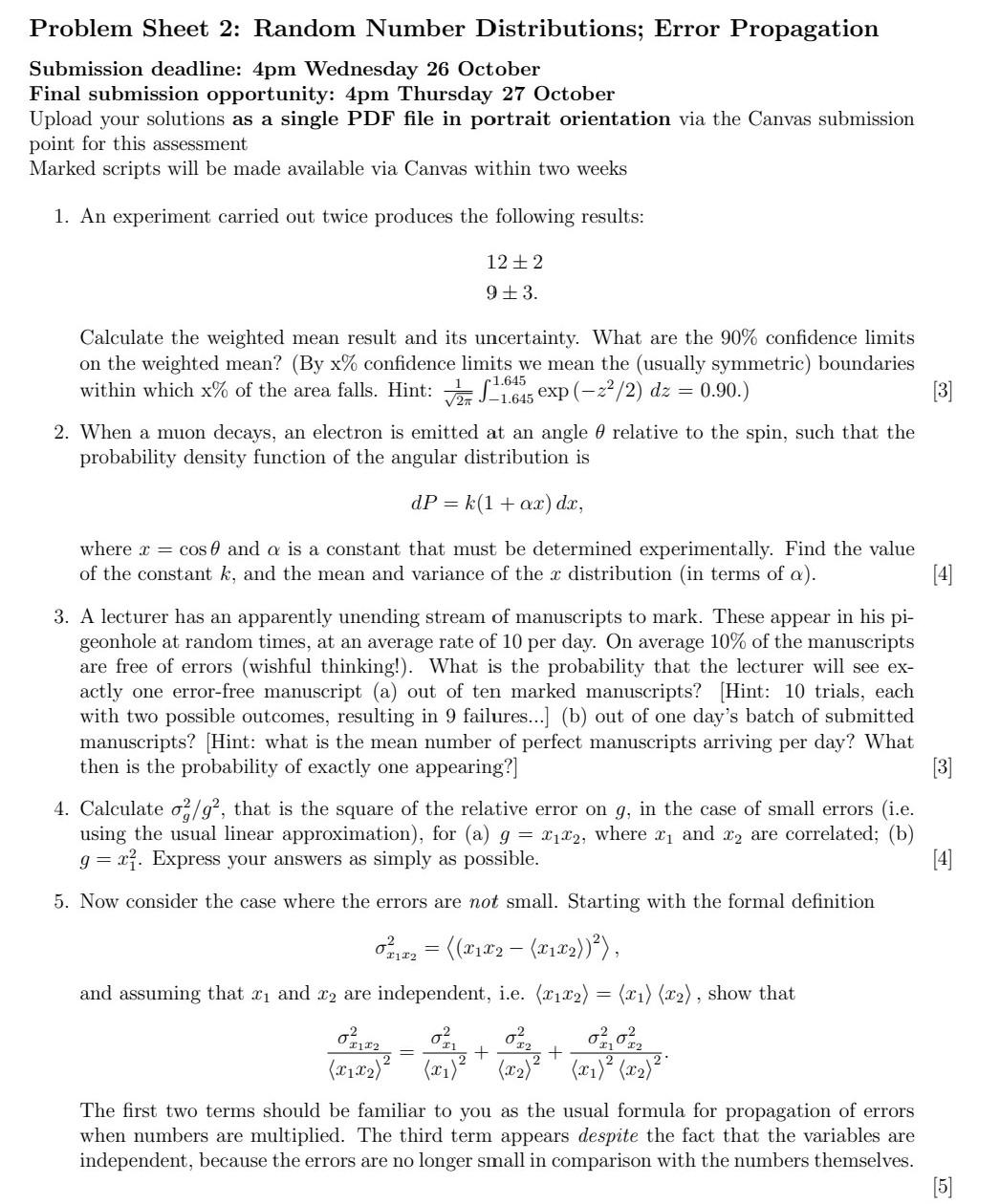 Solved Problem Sheet 2: Random Number Distributions; Error | Chegg.com