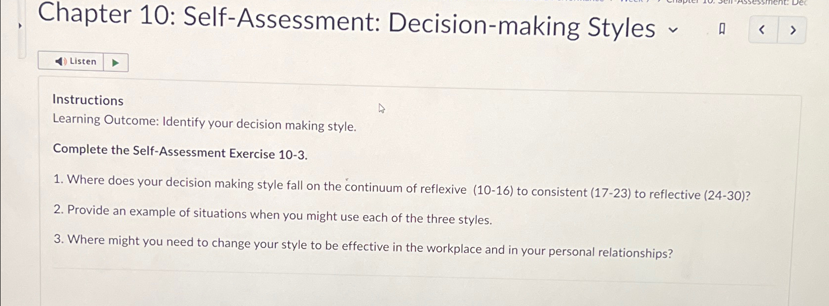 Chapter 10: Self-Assessment: Decision-making | Chegg.com