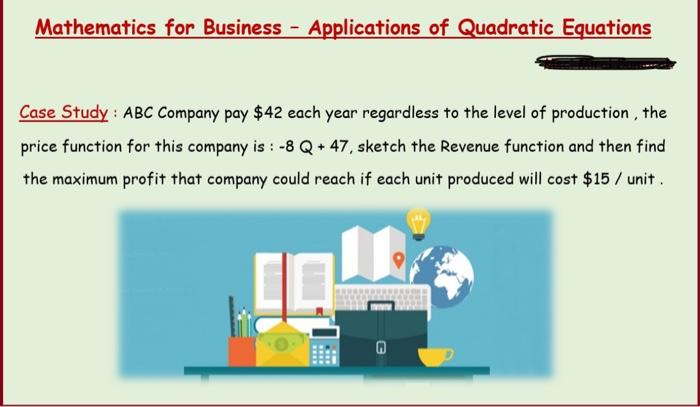 Solved Mathematics for Business - Applications of Quadratic | Chegg.com