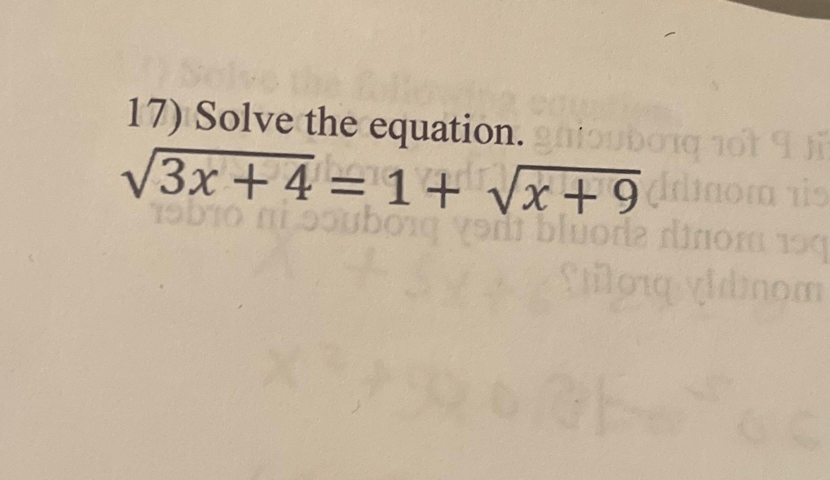 Solved Solve the equation.3x+42=1+x+92 | Chegg.com