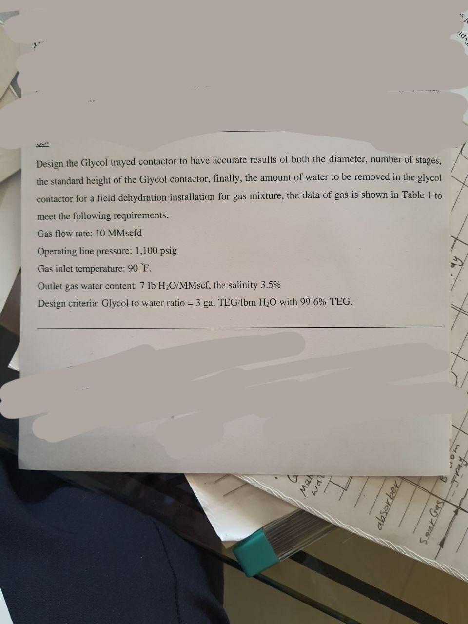 Solved d Design the Glycol trayed contactor to have accurate | Chegg.com