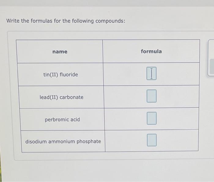 Solved Write the formulas for the following compounds: | Chegg.com