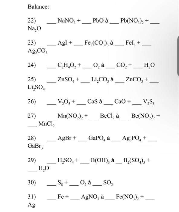 Solved Balance: 23) Ag2CO3AgI+−Fe2(CO3)3 à ∐−FeI3+ 26) | Chegg.com