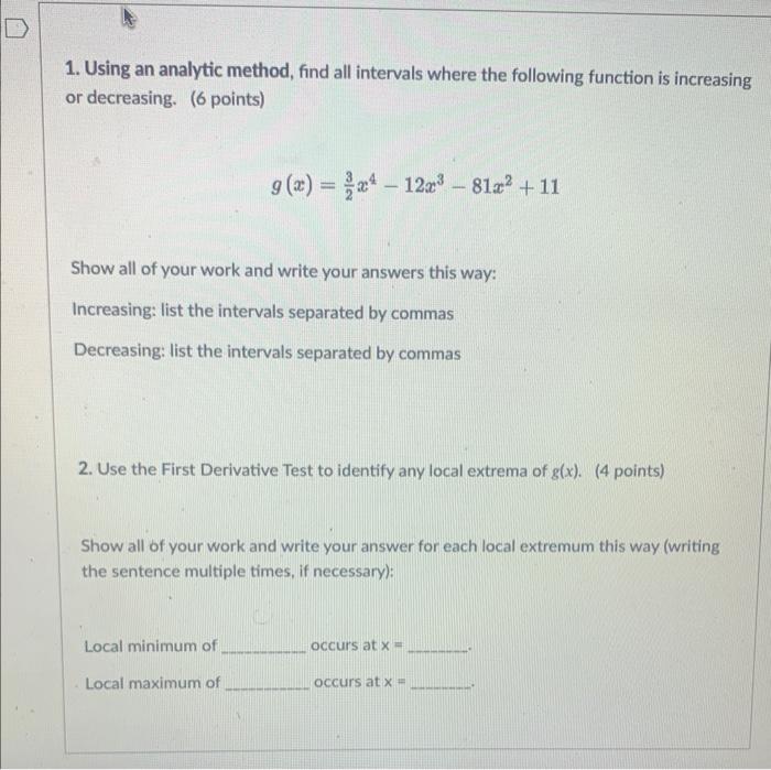 Solved 1. Using an analytic method, find all intervals where | Chegg.com