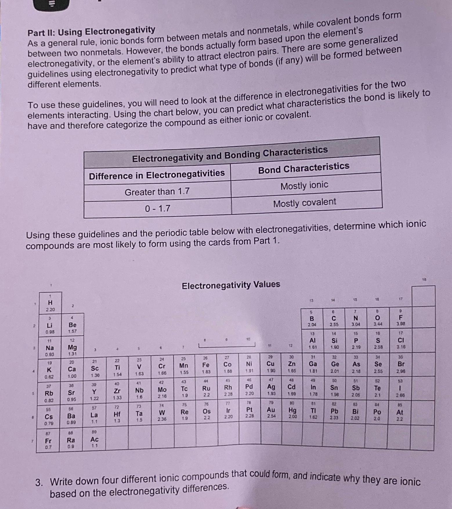 Solved Part II: Using ElectronegativityAs a general rule, | Chegg.com