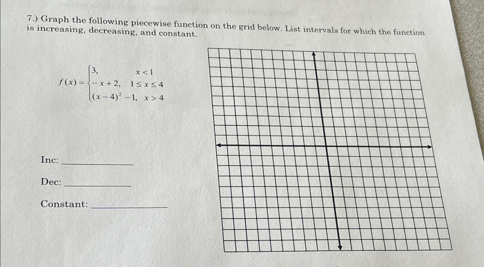 Solved 7.) ﻿Graph the following piecewise function on the | Chegg.com