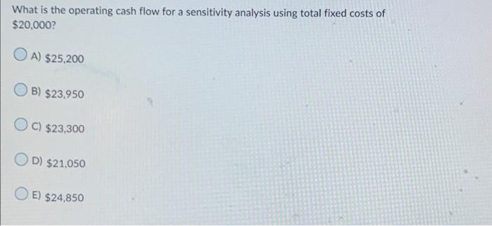 What is the operating cash flow for a sensitivity | Chegg.com
