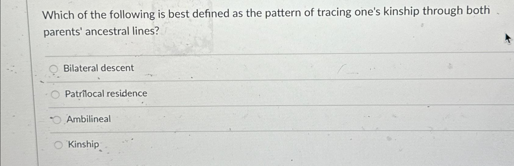 Solved Which of the following is best defined as the pattern | Chegg.com