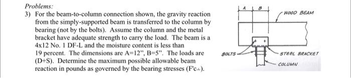 Solved WOOD BEAM Problems: 3) For the beam-to-column | Chegg.com
