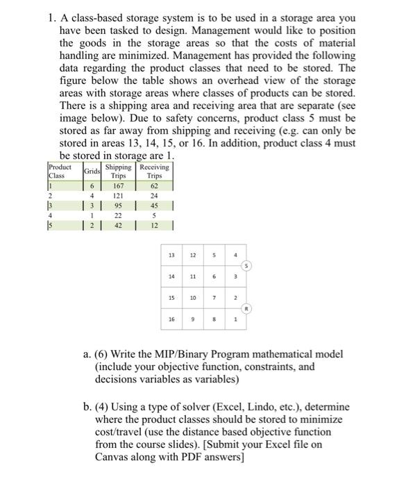 Solved 1. A class-based storage system is to be used in a | Chegg.com