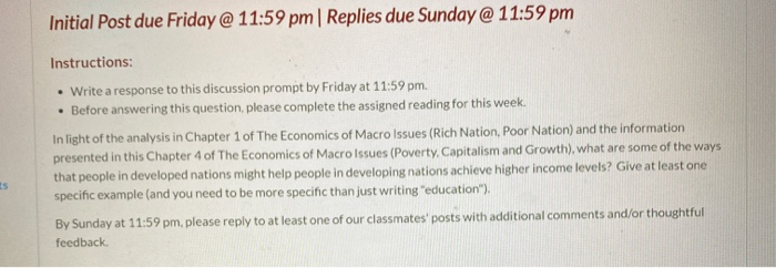 Solved Initial Post due Friday @ 11:59 pm Replies due Sunday | Chegg.com