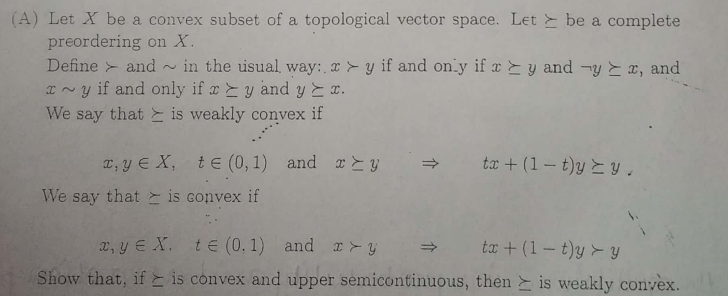 Solved (A) ﻿Let x ﻿be a convex subset of a topological | Chegg.com