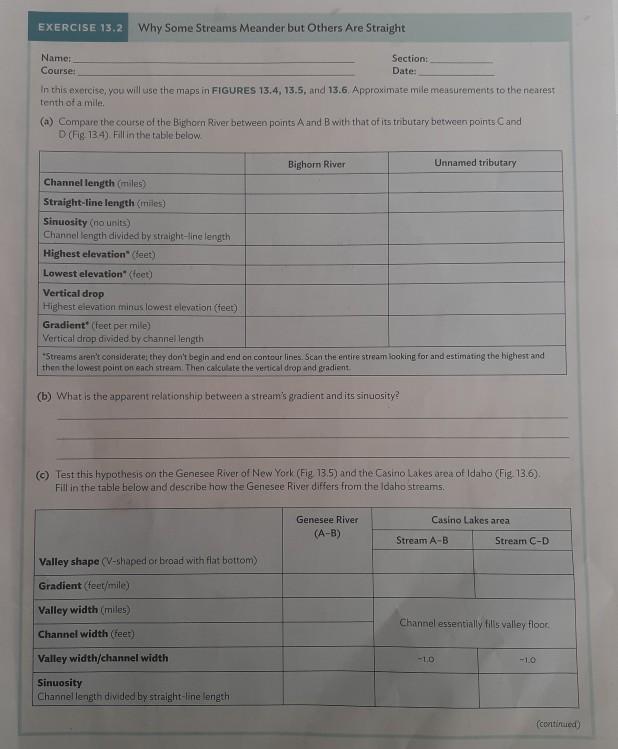 Solved EXERCISE 13.2 Why Some Streams Meander but Others Are | Chegg.com