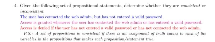 Solved 4. Given the following set of propositional | Chegg.com