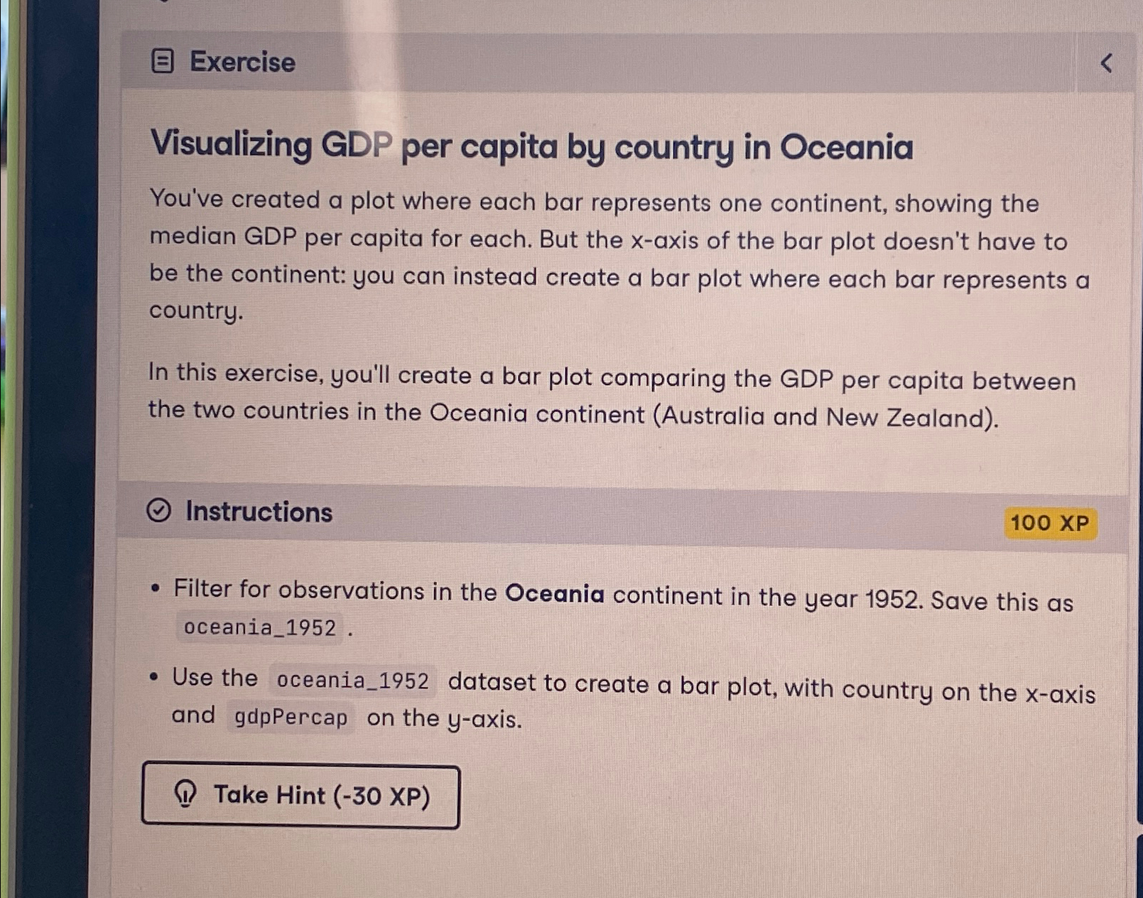 Solved ExerciseVisualizing GDP per capita by country in | Chegg.com