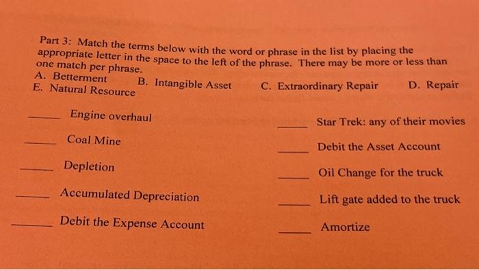 Solved Part 3: Match the terms below with the word or phrase | Chegg.com Solved Part 3: Match the terms below with the word or phrase | Chegg.com
