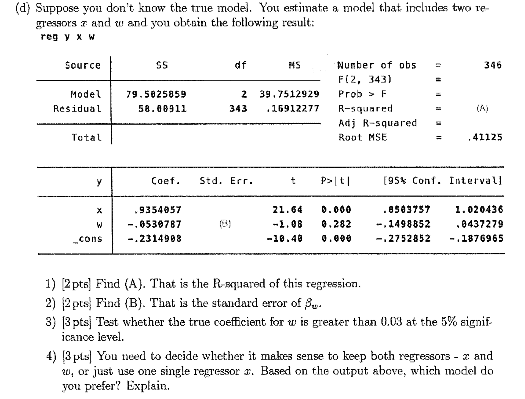 Solved Consider the following two regression models using | Chegg.com