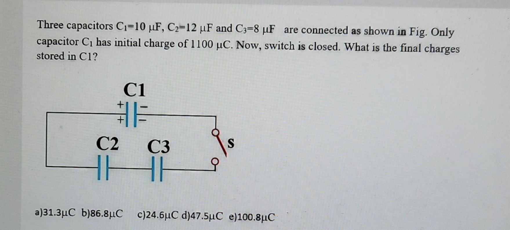 Solved Three capacitors C1=10μF,C2=12μF ﻿and C3=8μF ﻿are | Chegg.com