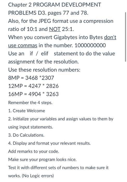 Solved Chapter 2 PROGRAM DEVELOPMENT PROBLEMS D3. pages 77 | Chegg.com