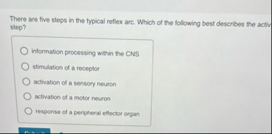Solved There are five steps in the typical reflex arc. Which | Chegg.com