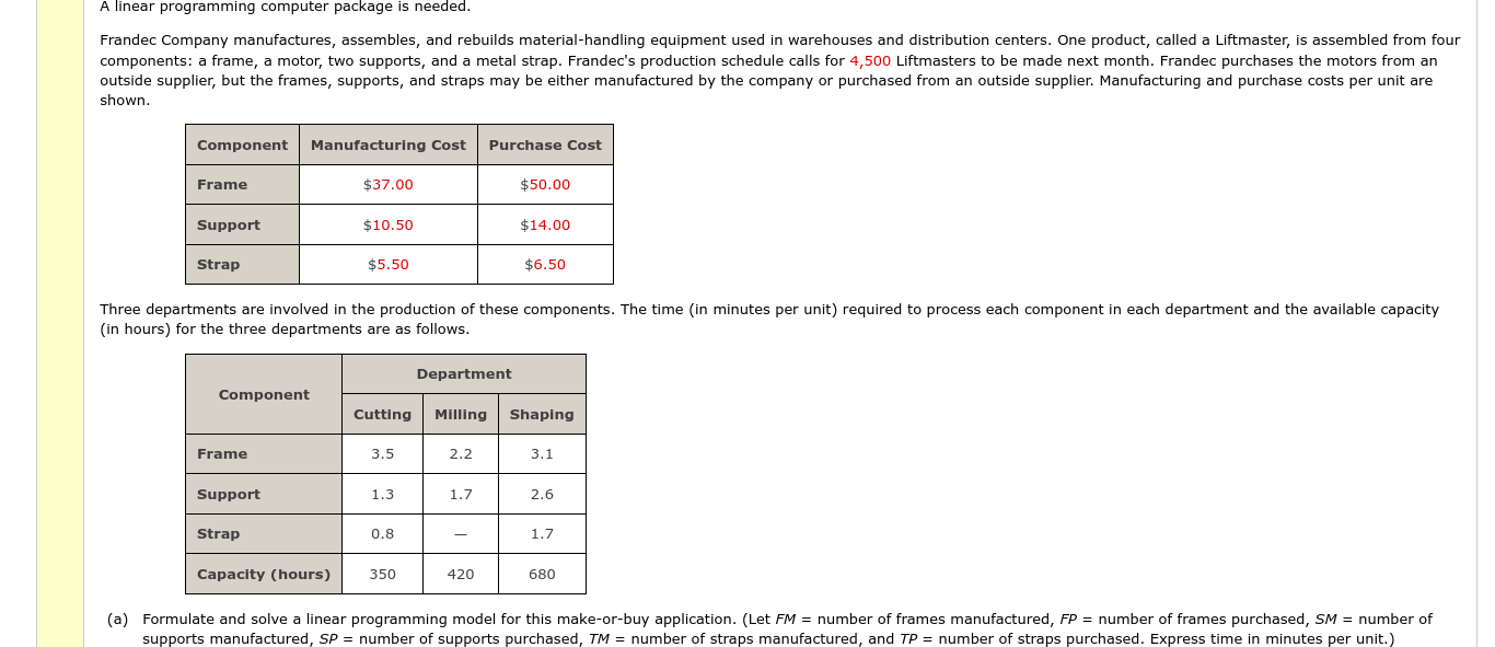 Solved FM= ﻿number of frames manufactured, FP= ﻿number of | Chegg.com