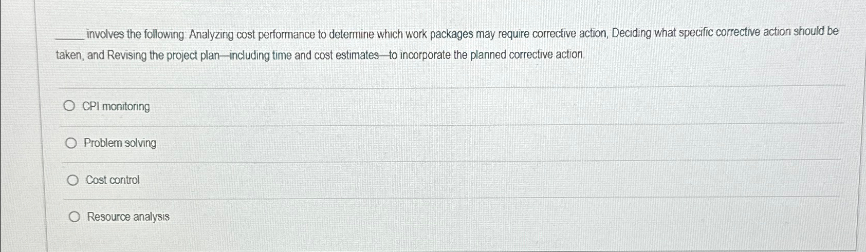 Solved q, ﻿involves the following Analyzing cost performance | Chegg.com
