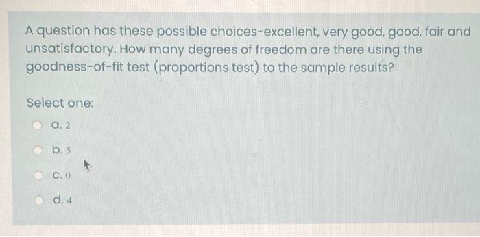 Solved A question has these possible choices-excellent, very | Chegg.com