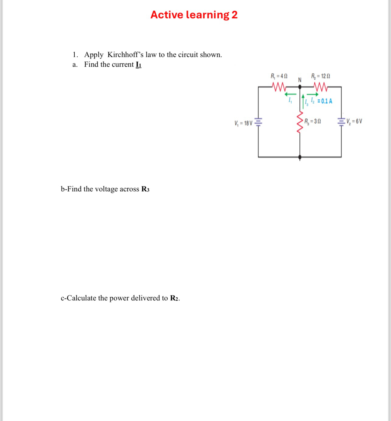 Solved Active learning 2Apply Kirchhoff's law to the circuit | Chegg.com
