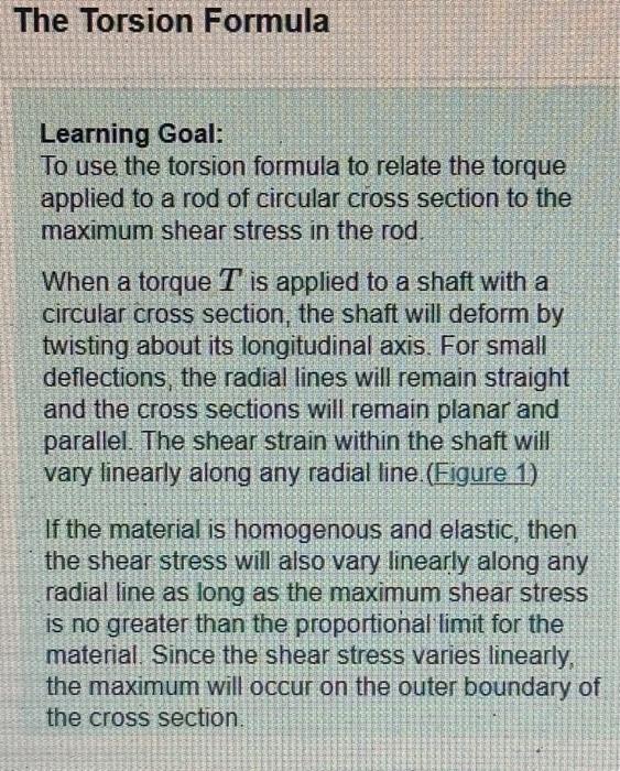 Solved Learning Goal: To use the torsion formula to relate | Chegg.com