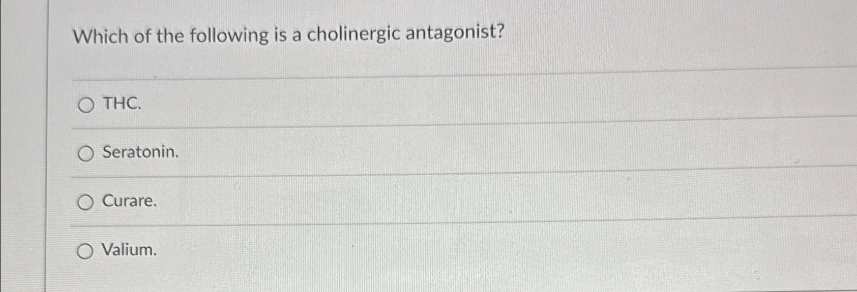 Solved Which of the following is a cholinergic | Chegg.com