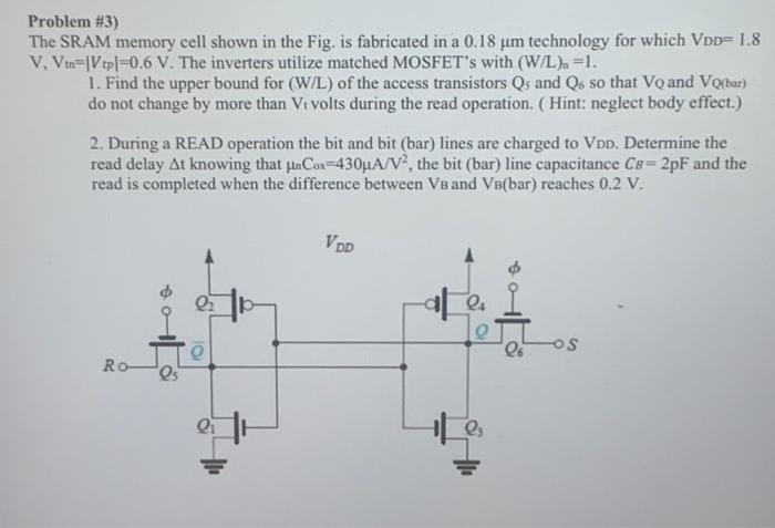 Solved Problem \#3) The SRAM memory cell shown in the Fig, | Chegg.com