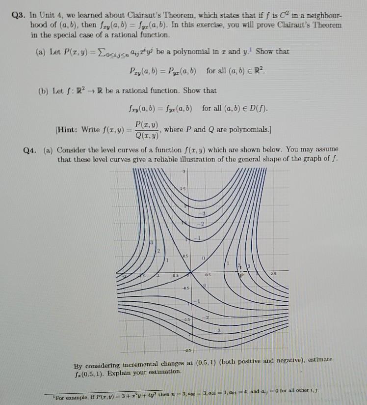 Solved a Q3. In Unit 4, we learned about Clairaut's Theorem, | Chegg.com