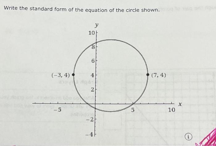 Write the standard form of the equation of the circle | Chegg.com