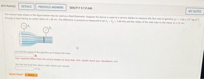 Solved The Venturi tube shown in the figure below may be | Chegg.com