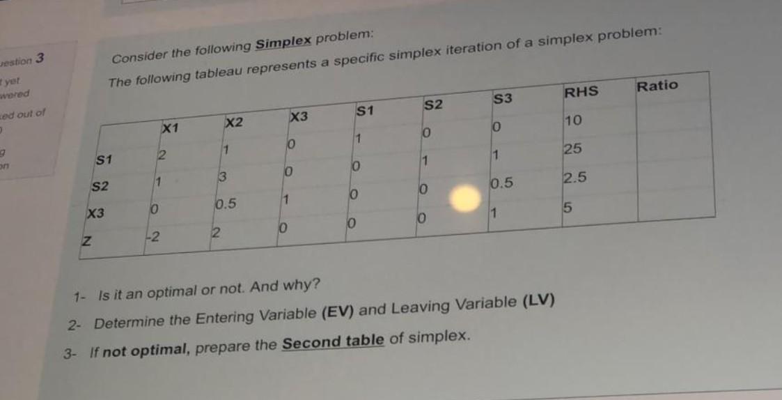 Solved Jestion 3 Consider the following Simplex problem: The | Chegg.com Solved Jestion 3 Consider the following Simplex problem: The | Chegg.com
