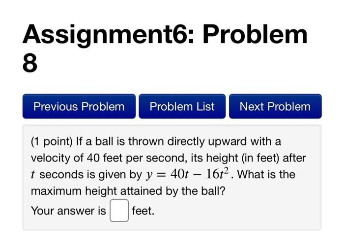 Solved Assignment6 Problem 5 Previous Problem Problem List 