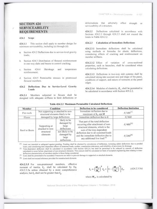Solved Give the summary of Section 424 serviceability | Chegg.com