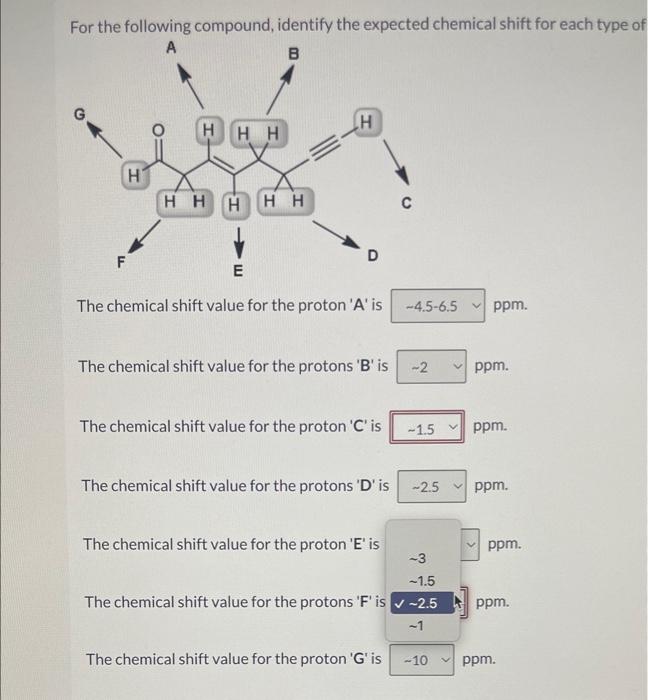 Solved For the following compound, identify the expected | Chegg.com