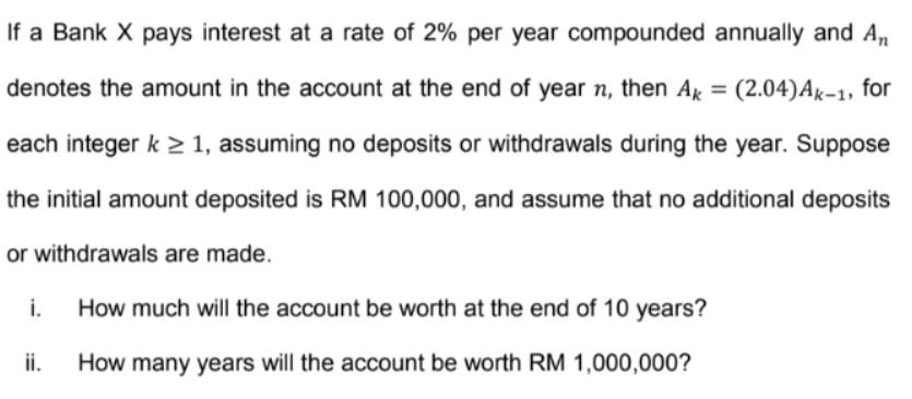 Solved If a Bank X pays interest at a rate of 2% per year | Chegg.com