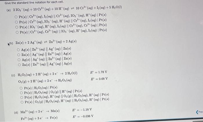Solved Give the standard line notation for each cell. (a) | Chegg.com