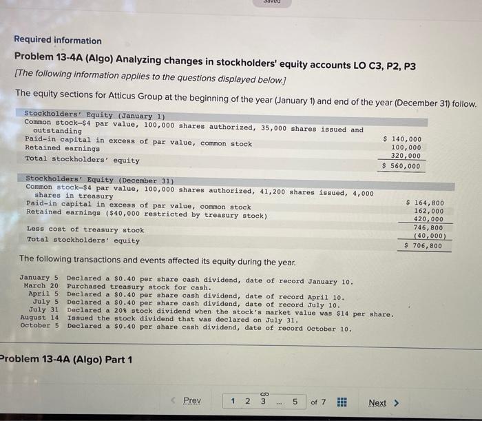Solved Required information Problem 13-4A (Algo) Analyzing | Chegg.com