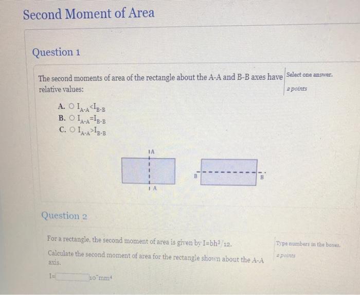 Solved Second Moment of Area Question 1 The second moments | Chegg.com