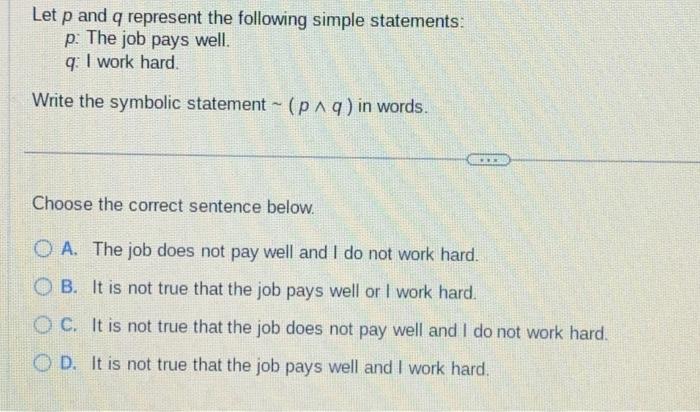 Solved Let p and q represent the following simple | Chegg.com