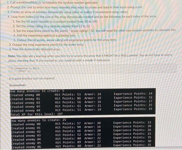 Solved k on Dynamically Allocated Video Game Enemies In this | Chegg.com