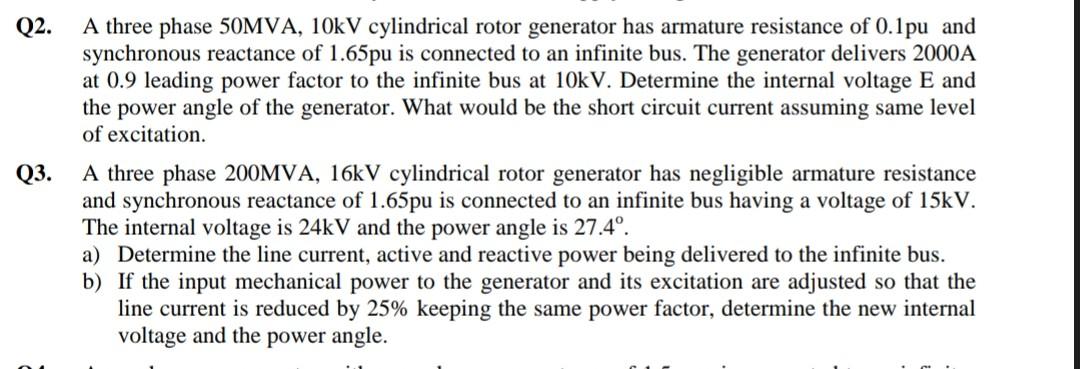 Solved 22. A three phase 50MVA,10kV cylindrical rotor | Chegg.com