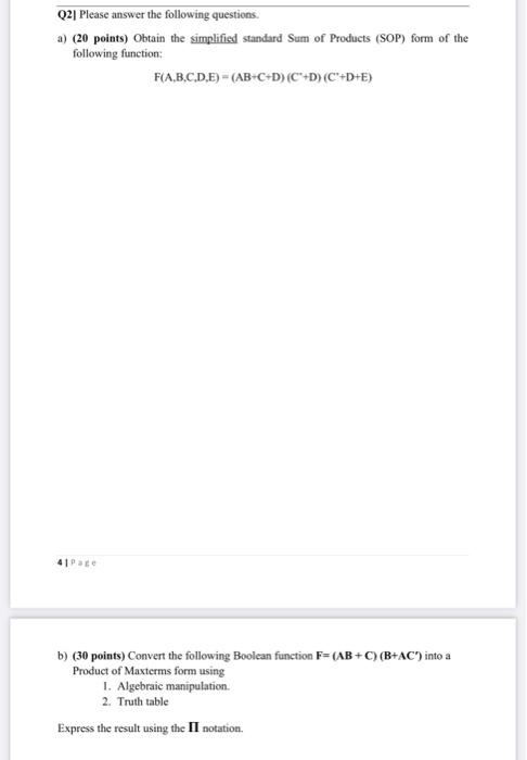 Solved a) (20 points) Obtain the simplified standard Sum of | Chegg.com