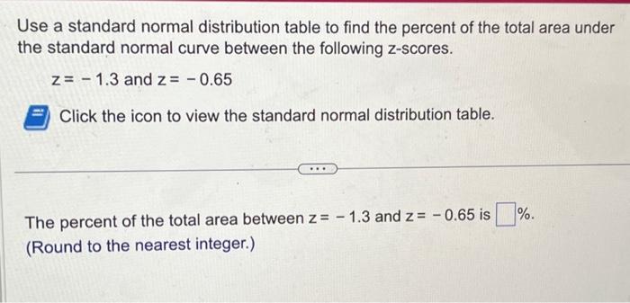 Solved Use a standard normal distribution table to find the | Chegg.com