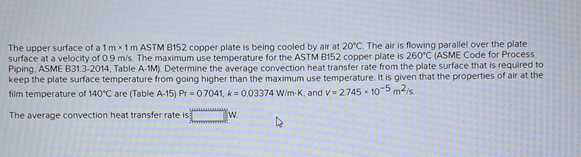 Solved The upper surface of a 1 m×1 m ASTM B152 copper plate | Chegg.com
