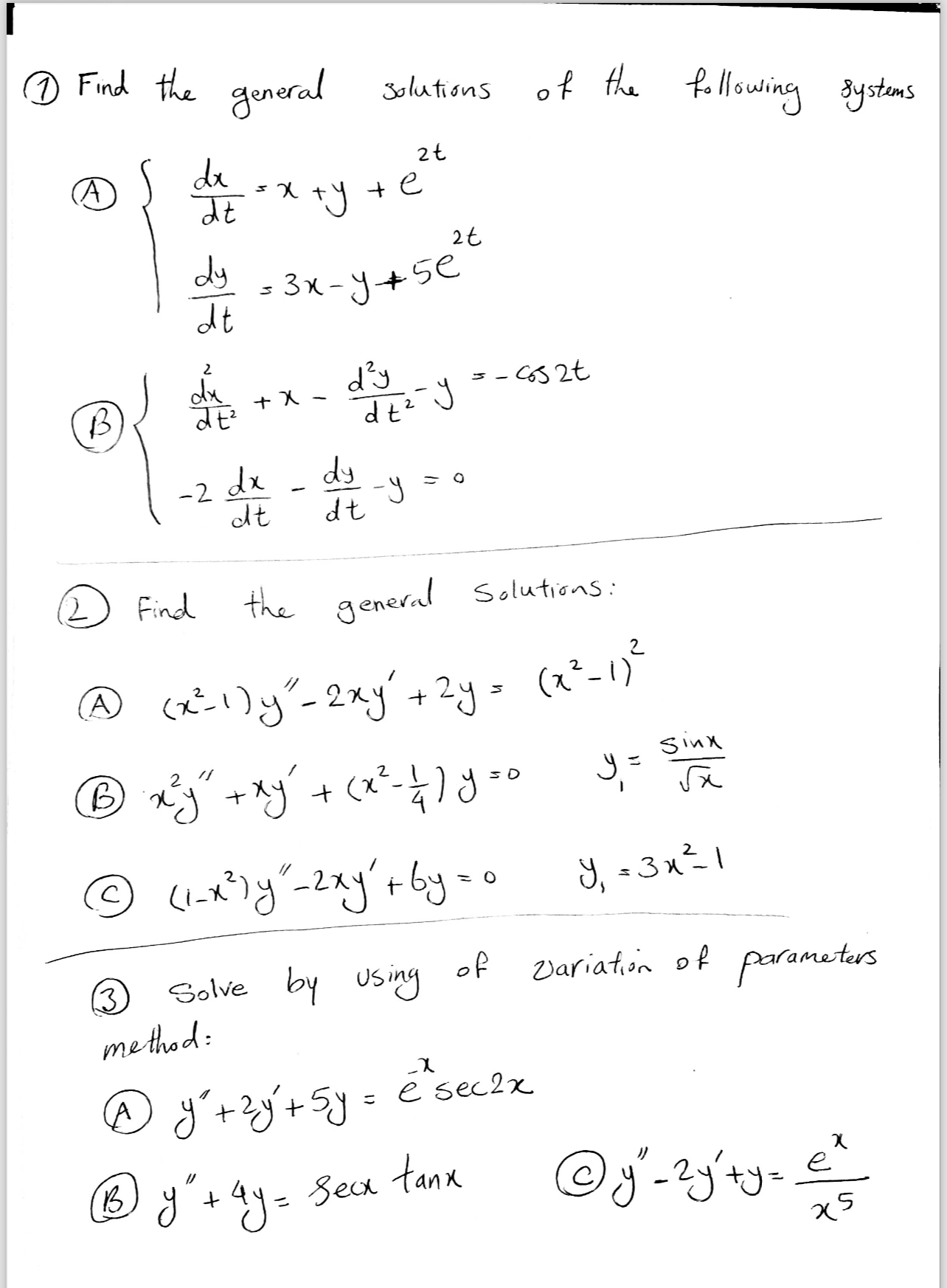 Solved (1) ﻿Find the general solutions of the following | Chegg.com